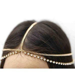 Other | Shegirl Boho Layered Head Chains Gold Rhinestone Headpiece ...